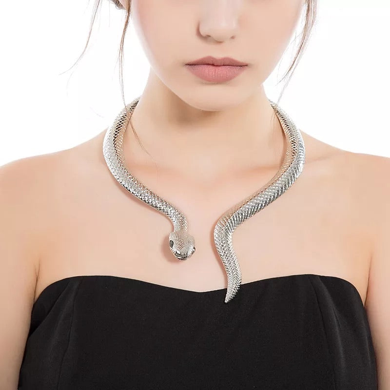 Silver snake choker necklace store